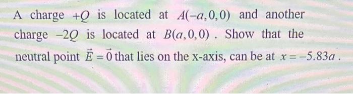 Solved A charge +Q is located at A(−a,0,0) and another | Chegg.com