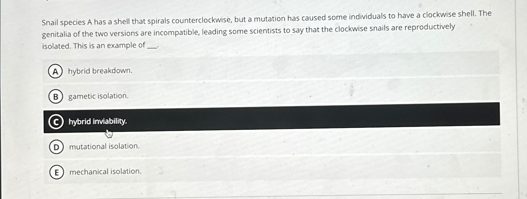 Solved Snail species A has a shell that spirals | Chegg.com