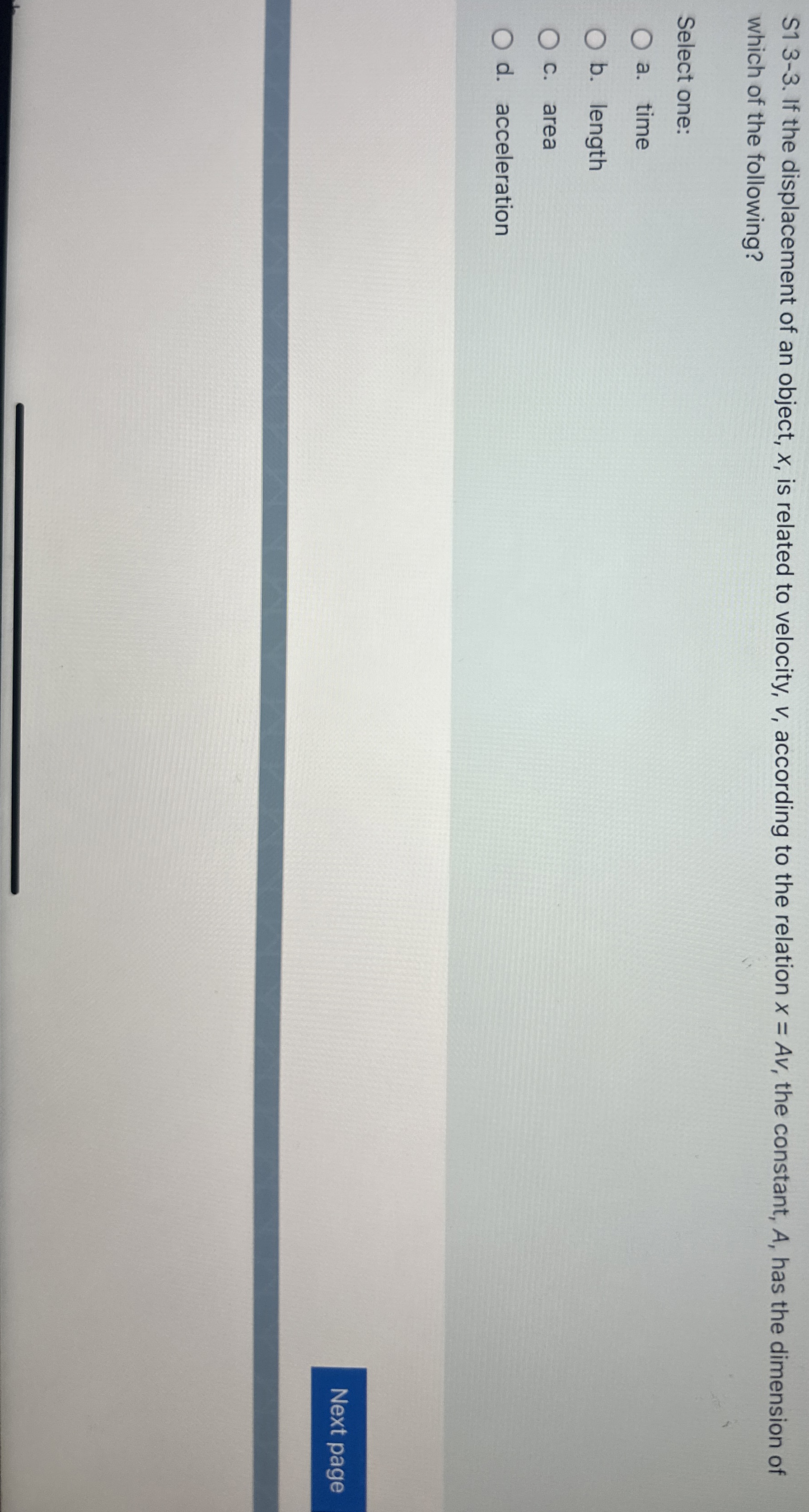 Solved S1 3-3. ﻿If the displacement of an object, x, ﻿is | Chegg.com