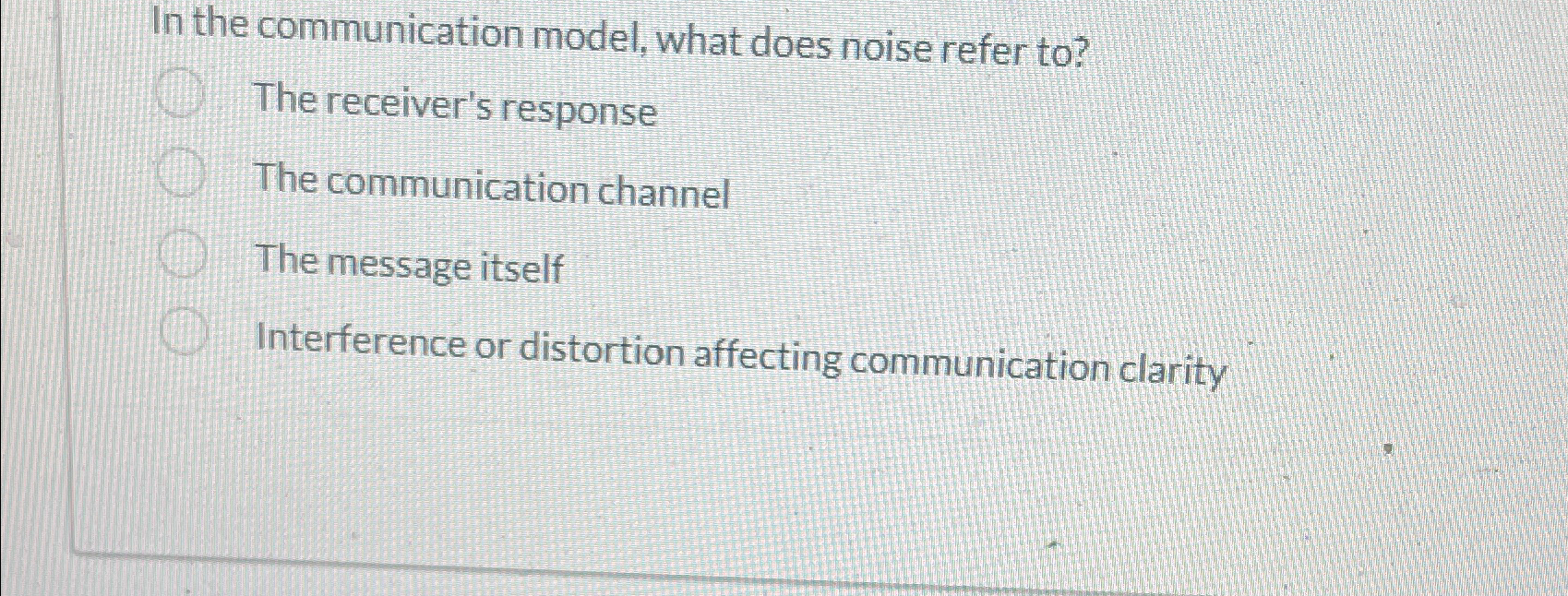 Solved In the communication model, what does noise refer | Chegg.com