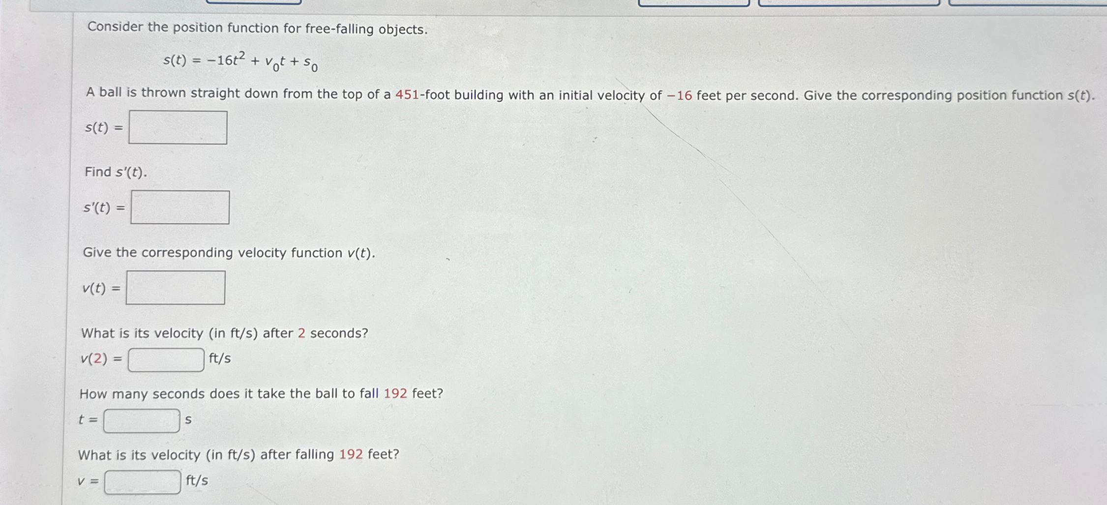 Solved Consider the position function for free-falling | Chegg.com