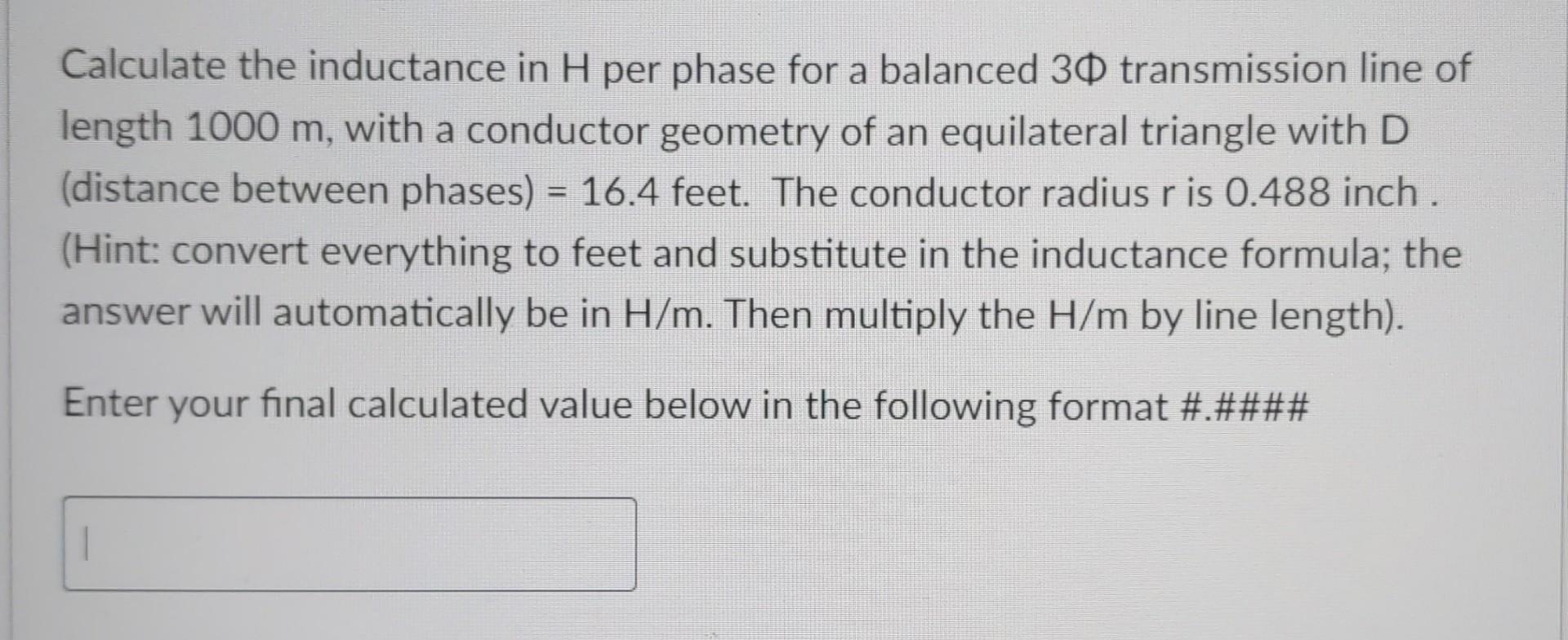 Solved Calculate the inductance in H per phase for a | Chegg.com