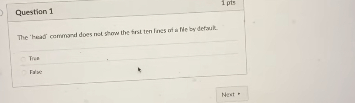 Solved Question 11 ﻿ptsThe 'head' command does not show the | Chegg.com