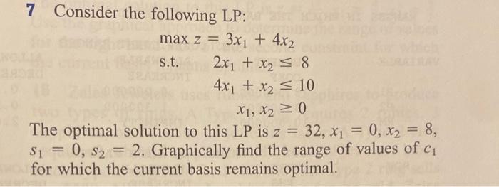 Solved 7 Consider the following LP: maxz=3x1+4x2 s.t. | Chegg.com