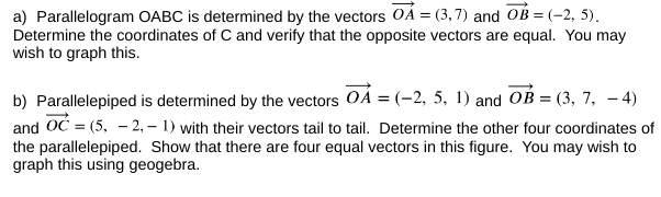a) ﻿Parallelogram OABC is determined by the vectors | Chegg.com