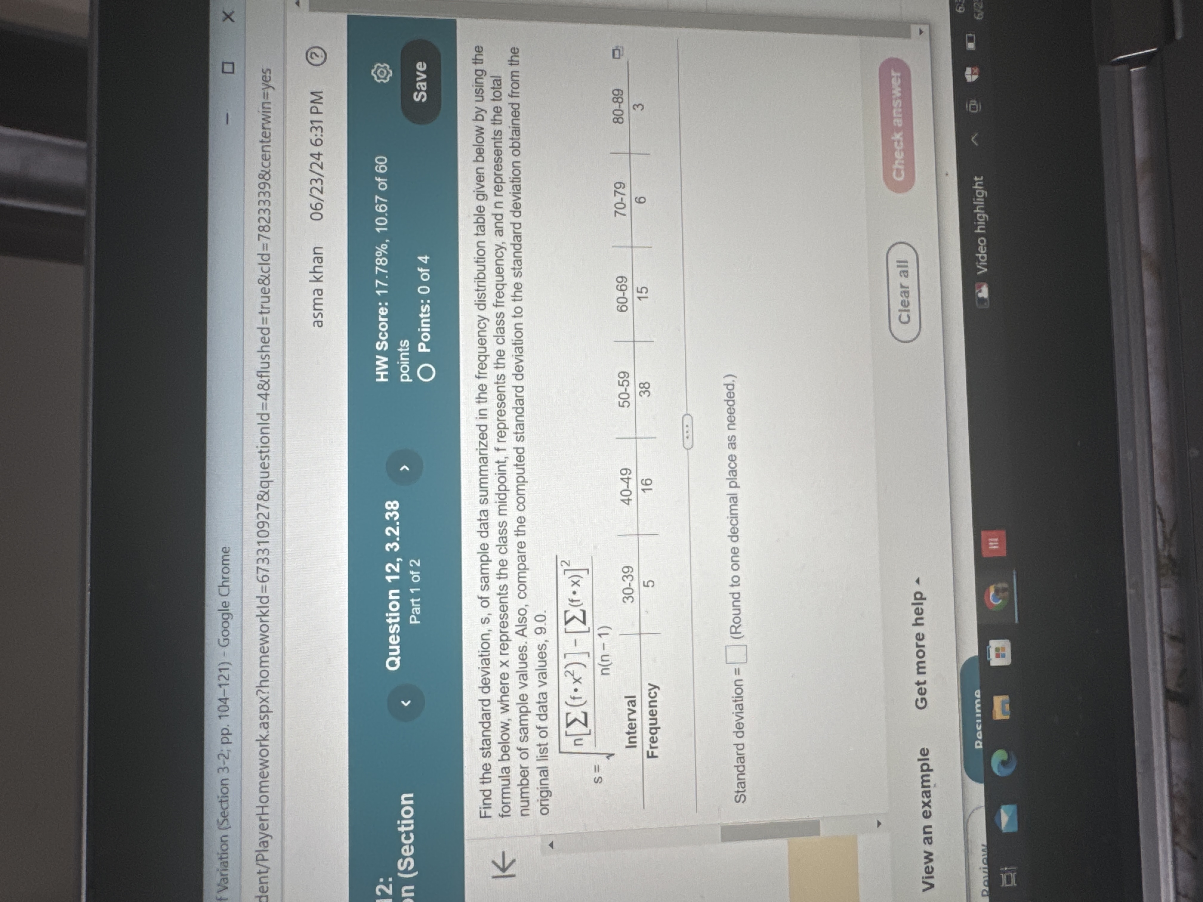 Solved Find the standard deviation, s, ﻿of sample data | Chegg.com