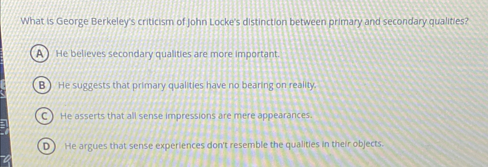 Solved What is George Berkeley's criticism of John Locke's | Chegg.com
