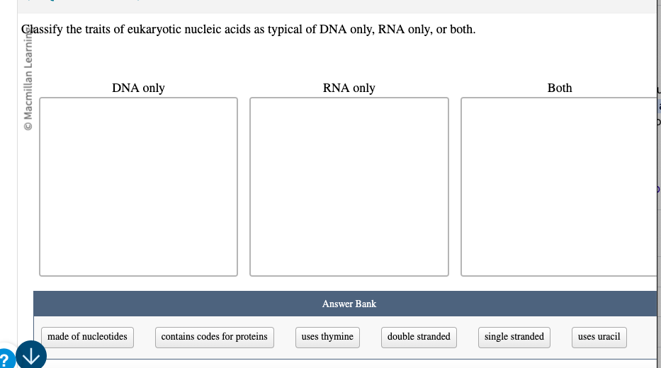Solved Glassify the traits of eukaryotic nucleic acids as | Chegg.com