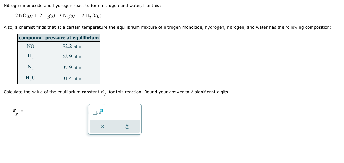 Solved Nitrogen monoxide and hydrogen react to form nitrogen | Chegg.com