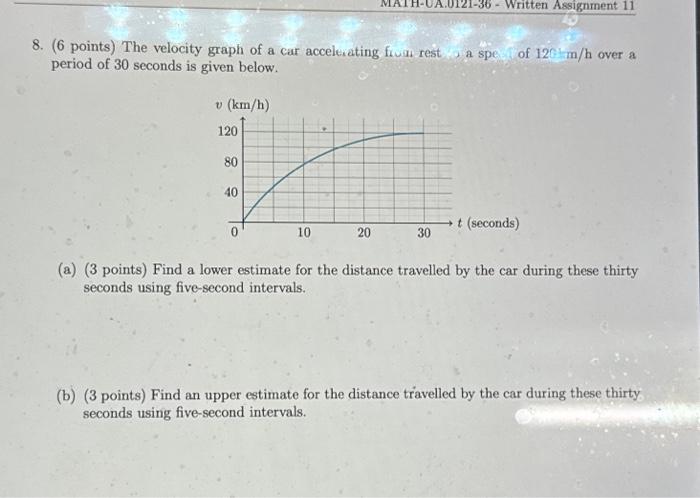 Solved (6 points) The velocity graph of a car acceleating | Chegg.com