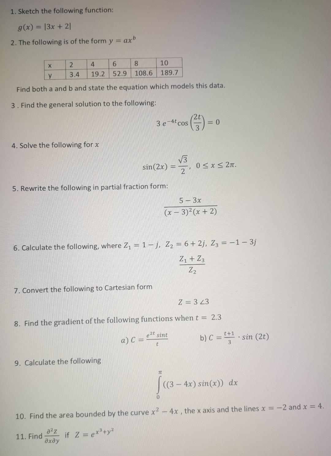 1. Sketch the following function: g(x)=∣3x+2∣ 2. The | Chegg.com