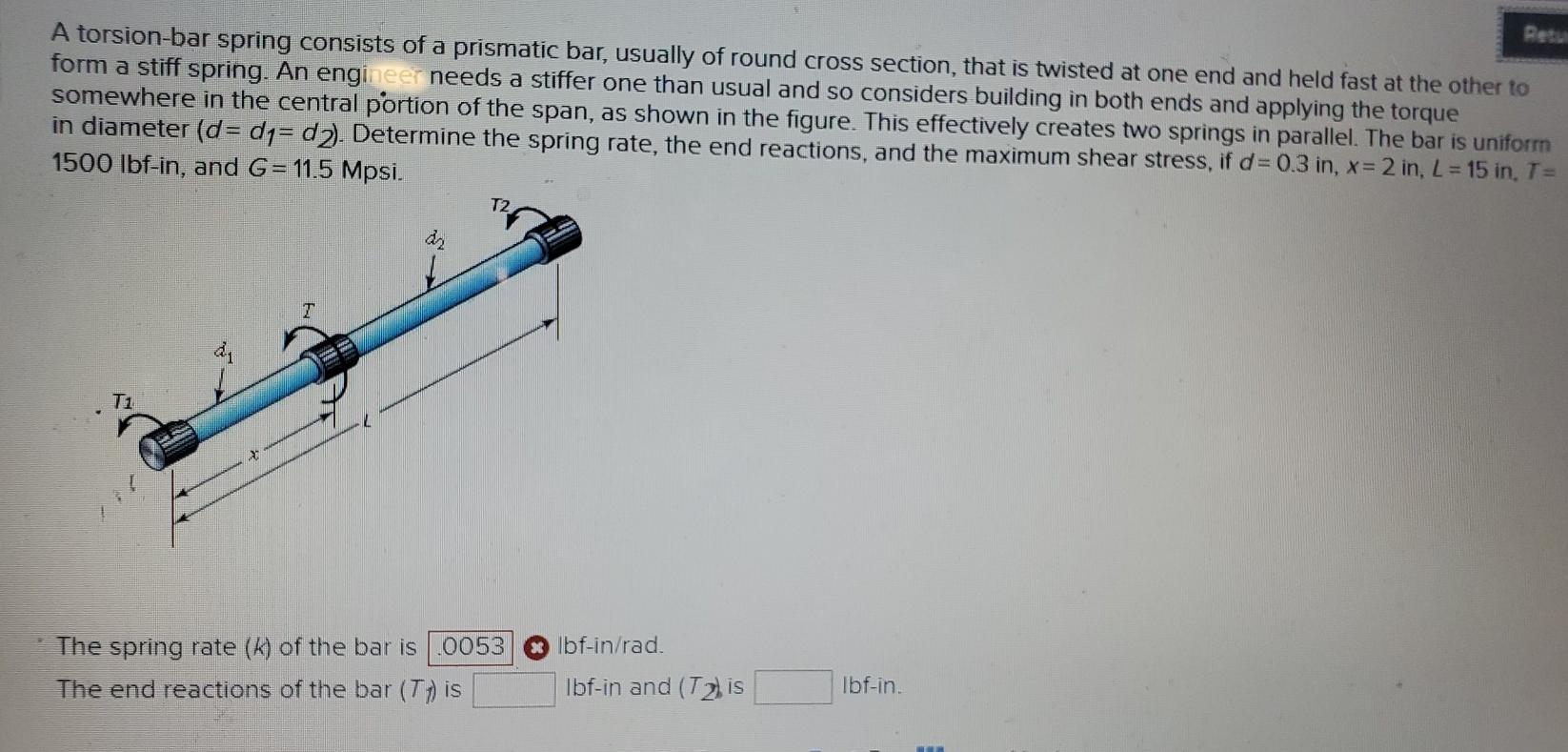 Solved A torsion-bar spring consists of a prismatic bar, | Chegg.com