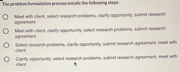 Solved The problem formulation process entails the following | Chegg.com