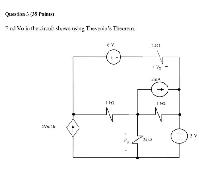 Solved Find Vo in the circuit shown using Thevenin's | Chegg.com