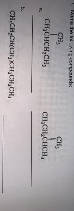 Solved 1. Name the following compounds: CH3 CH3 CH3CHCH2CH3 | Chegg.com