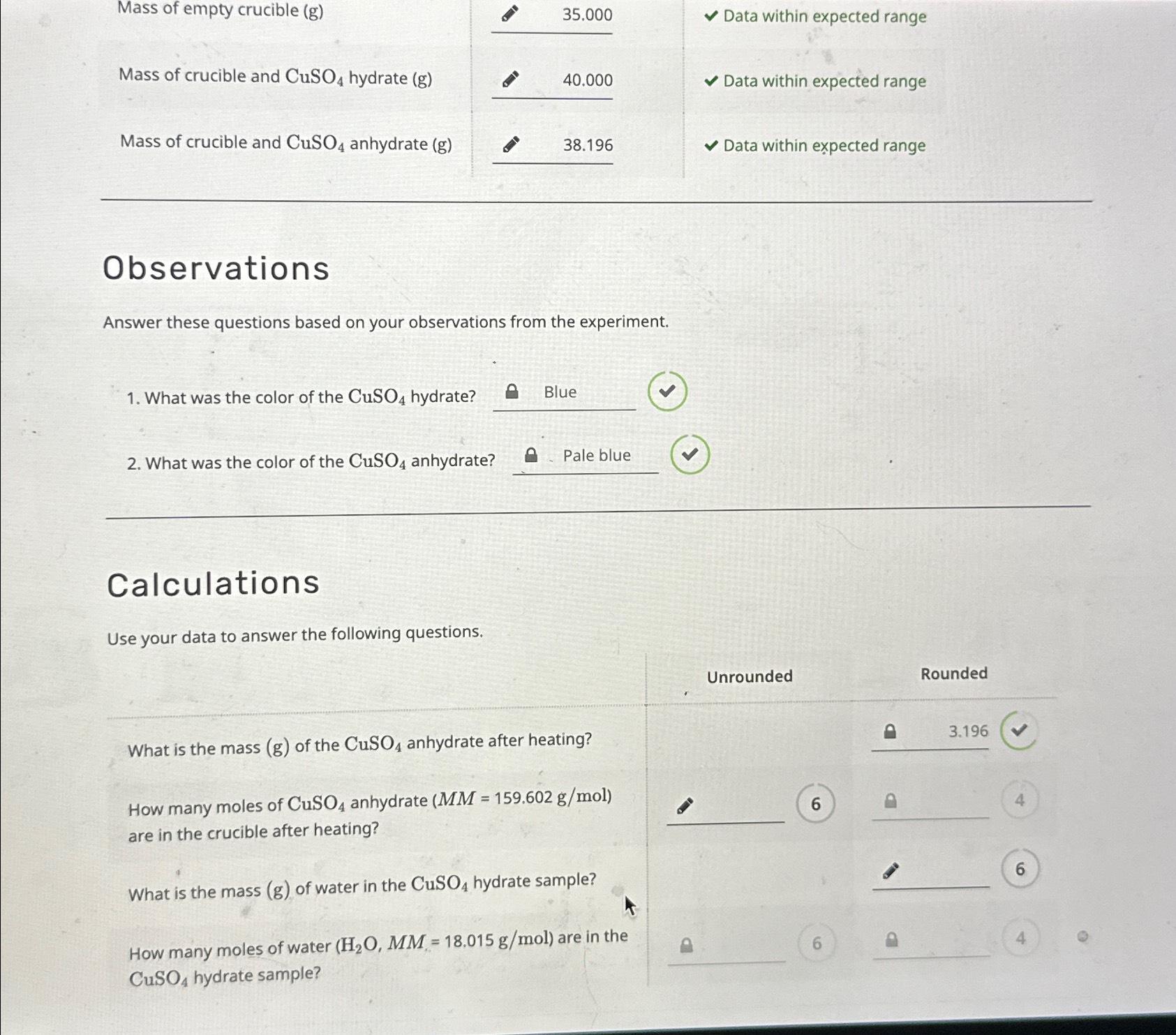 Solved Mass of empty crucible (g)Mass of crucible and CuSO4 | Chegg.com