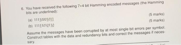 Solved 6. You have received the following 7+4 bit Hamming | Chegg.com