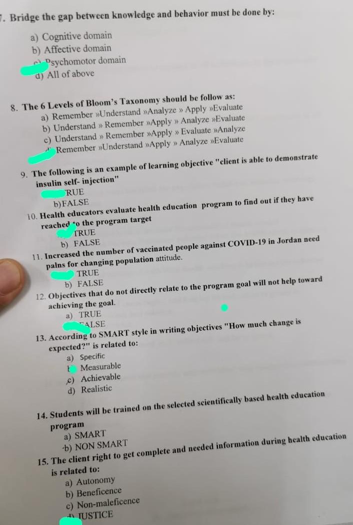 Solved 7. Bridge the gap between knowledge and behavior must | Chegg.com