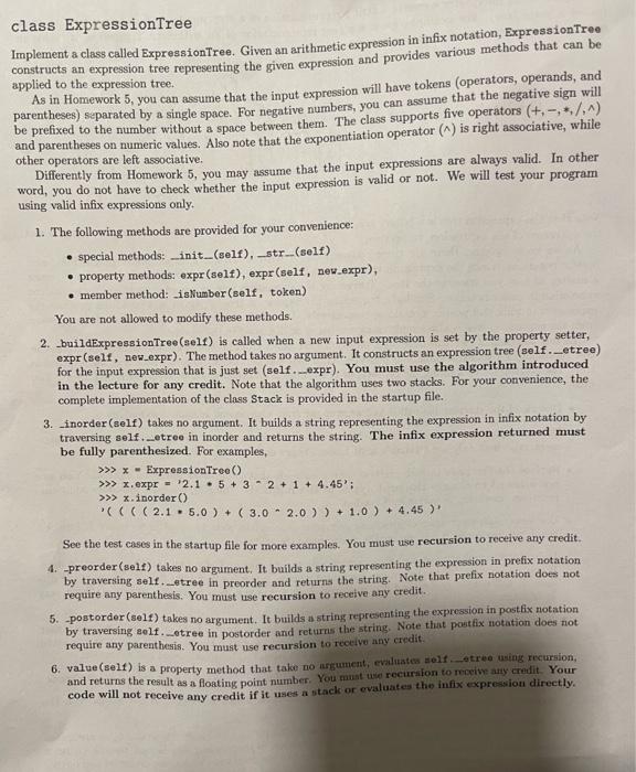 Solved Lass ExpressionTree mplement a class called | Chegg.com