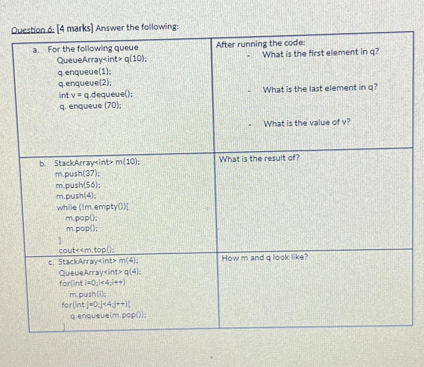 Solved Question 6: [4 ﻿marks] ﻿Answer the following:a. ﻿For | Chegg.com