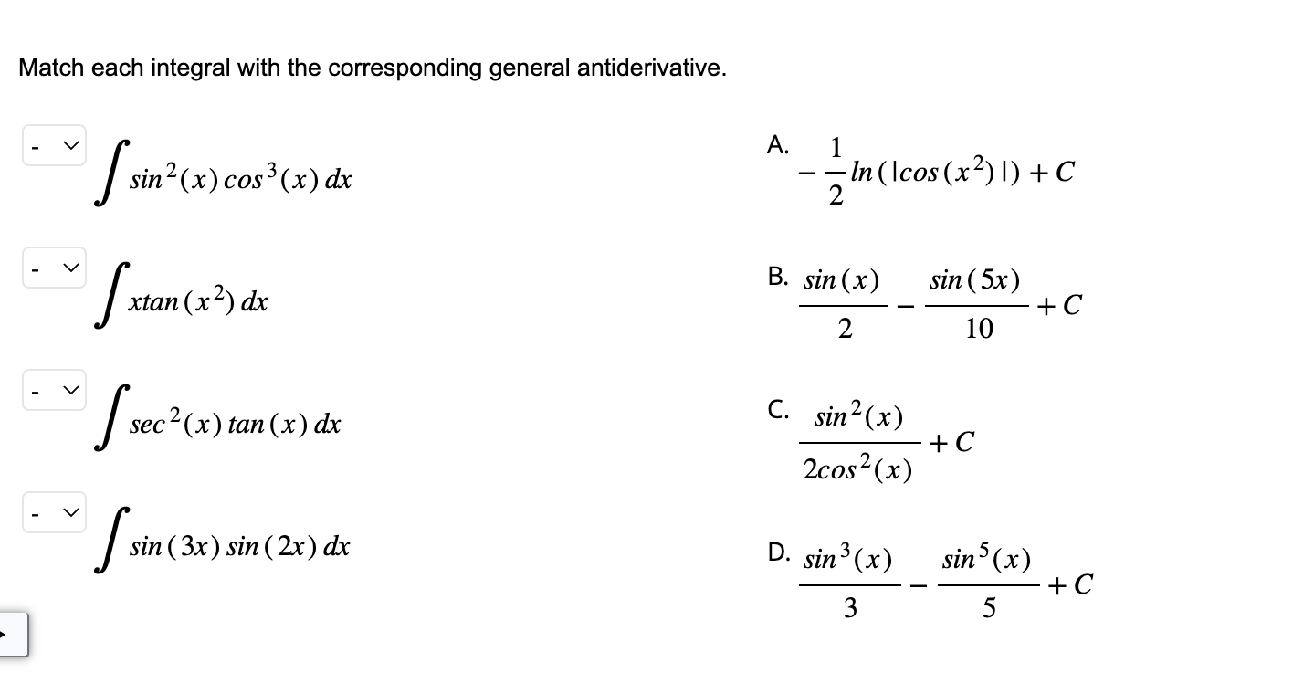 Match each integral with the corresponding general | Chegg.com