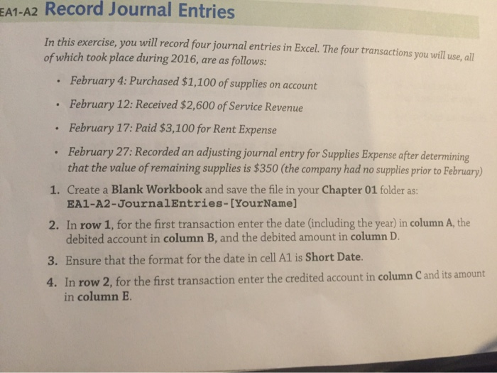Solved EA1-A2 Record Journal Entries In this exercise, you | Chegg.com