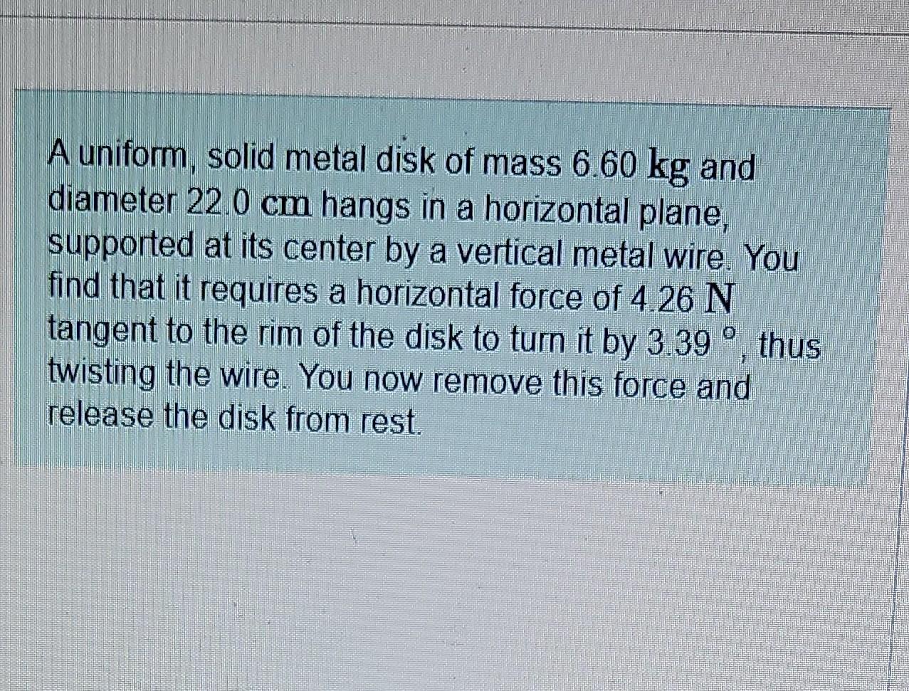 Solved A uniform solid metal disk of mass 6.60 kg and | Chegg.com