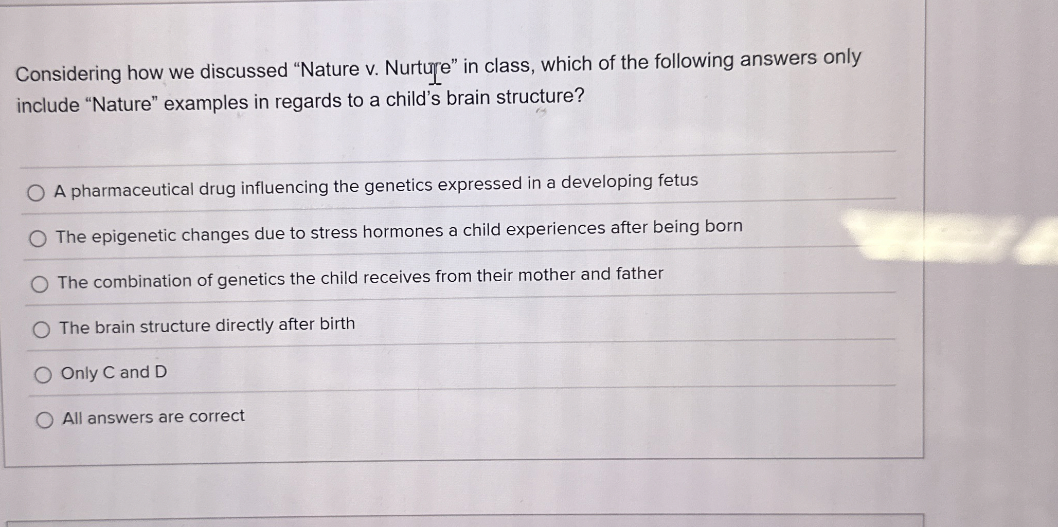 Solved Considering how we discussed "Nature v. ﻿Nurture" in | Chegg.com