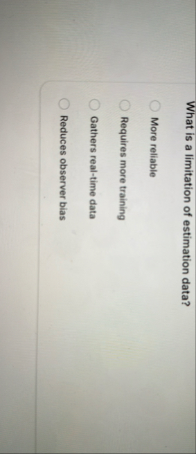 Solved What is a limitation of estimation data?More | Chegg.com