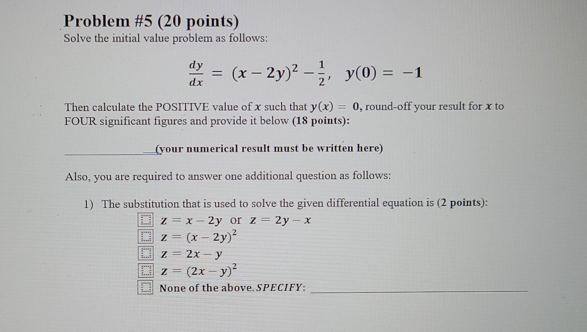 Solved Problem #5 (20 points) Solve the initial value | Chegg.com