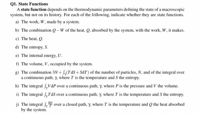 Solved Q1. State Functions A state function depends on the | Chegg.com