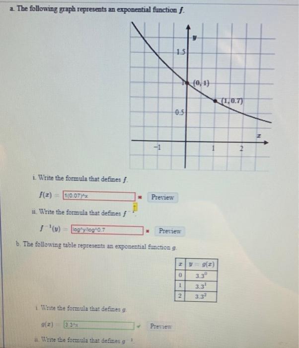 Solved a. The following graph represents an exponential | Chegg.com