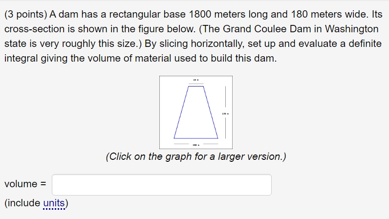 Solved (3 ﻿points) ﻿A dam has a rectangular base 1800 | Chegg.com