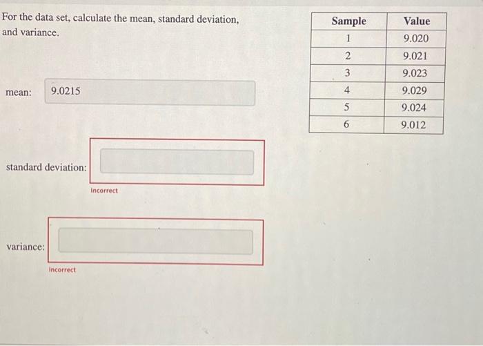 Solved For the data set, calculate the mean, standard | Chegg.com