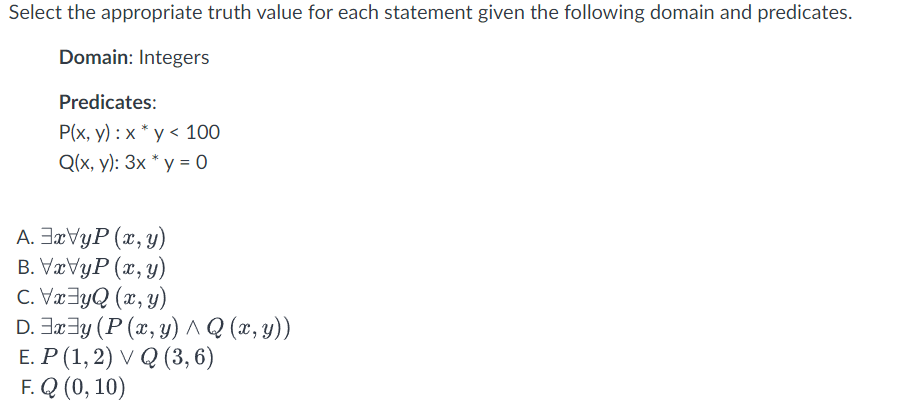 Solved Select the appropriate truth value for each statement | Chegg.com