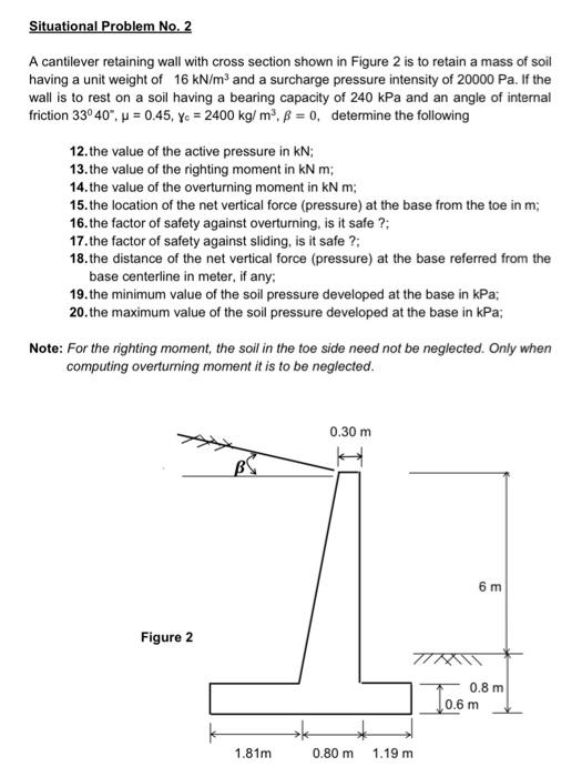 Solved A cantilever retaining wall with cross section shown | Chegg.com