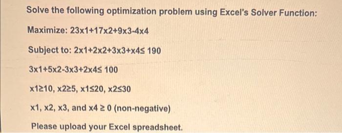 Solved Solve The Following Optimization Problem Using 0770