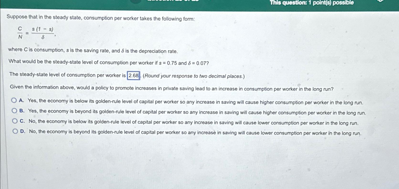 Solved This question: 1 ﻿point(s) ﻿possibleSuppose that in | Chegg.com