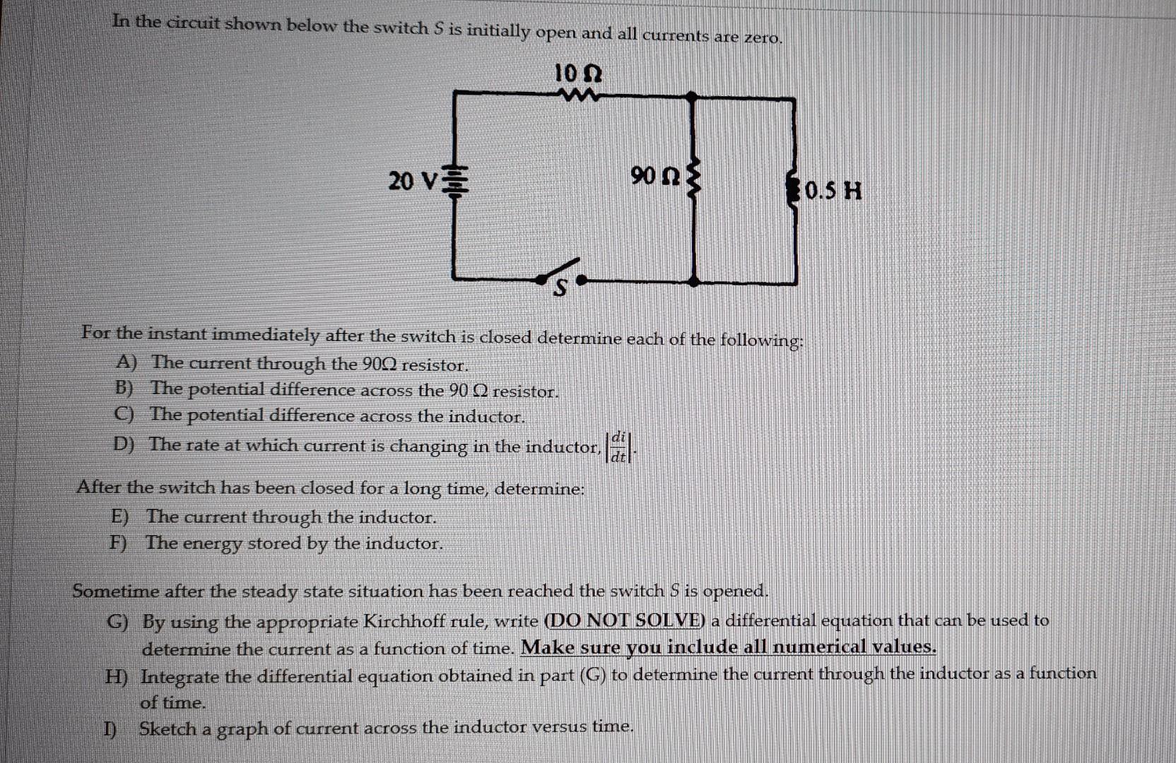 Solved In the circuit shown below the switch S is initially | Chegg.com