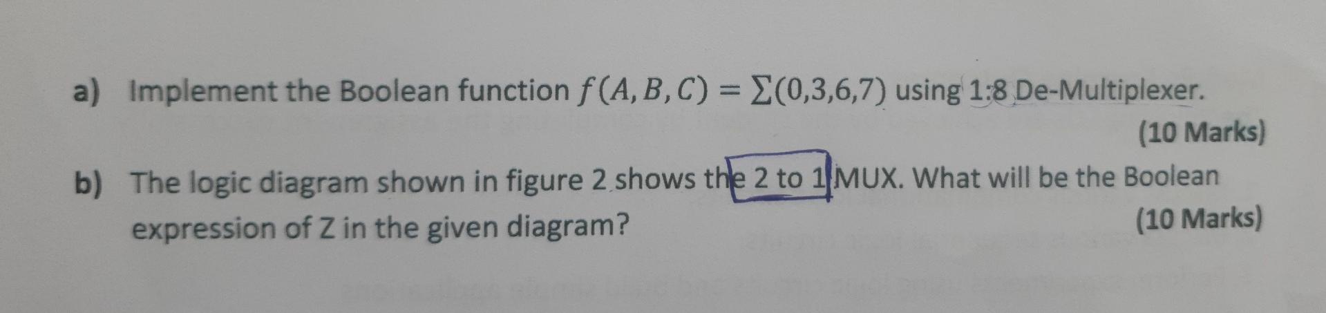 Solved a) Implement the Boolean function f(A,B,C) = | Chegg.com