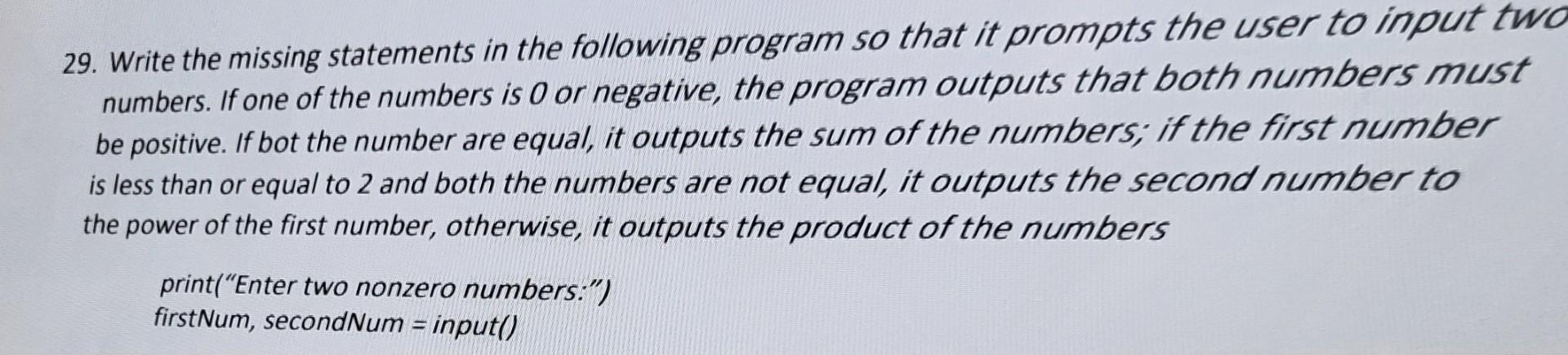 Solved 29. Write the missing statements in the following | Chegg.com