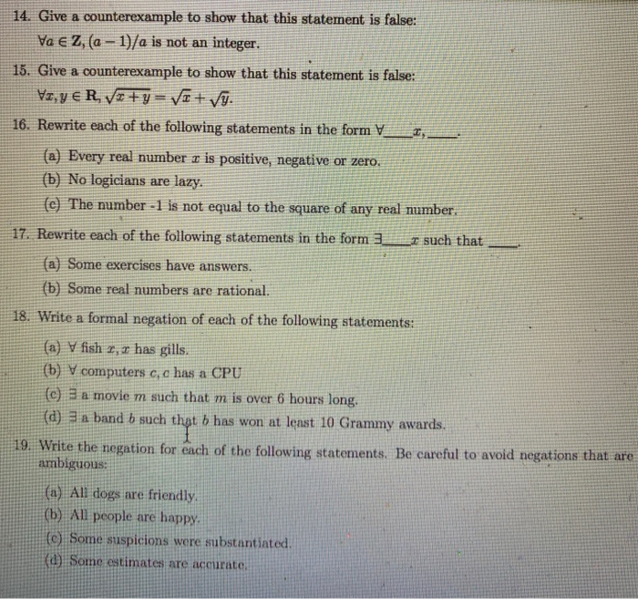 Solved 14. Give a counterexample to show that this statement | Chegg.com Solved 14. Give a counterexample to show that this statement | Chegg.com