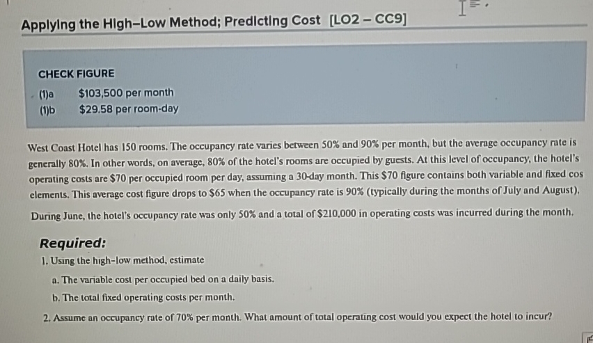 Solved Applying the HIgh-Low Method; Predlcting Cost [LO2 - | Chegg.com