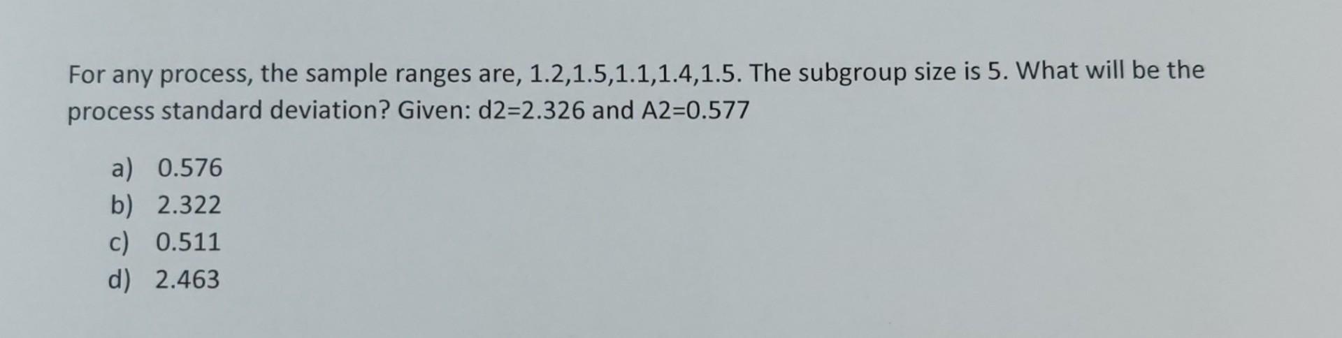 Solved For any process, the sample ranges are, | Chegg.com