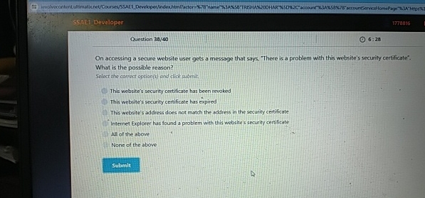 Solved SSAE1 ﻿DovelaperTาTลaยsQuestion 38406:28On accessing | Chegg.com