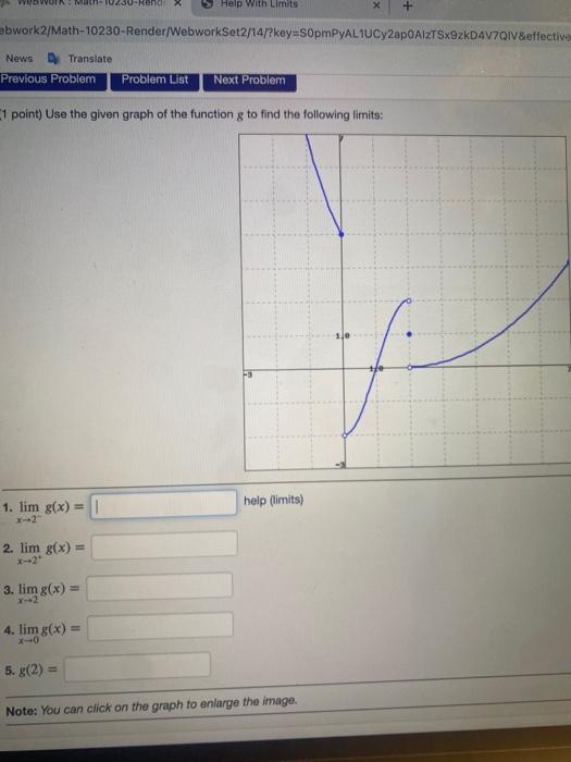 Solved 1 point) Use the given graph of the function g to | Chegg.com