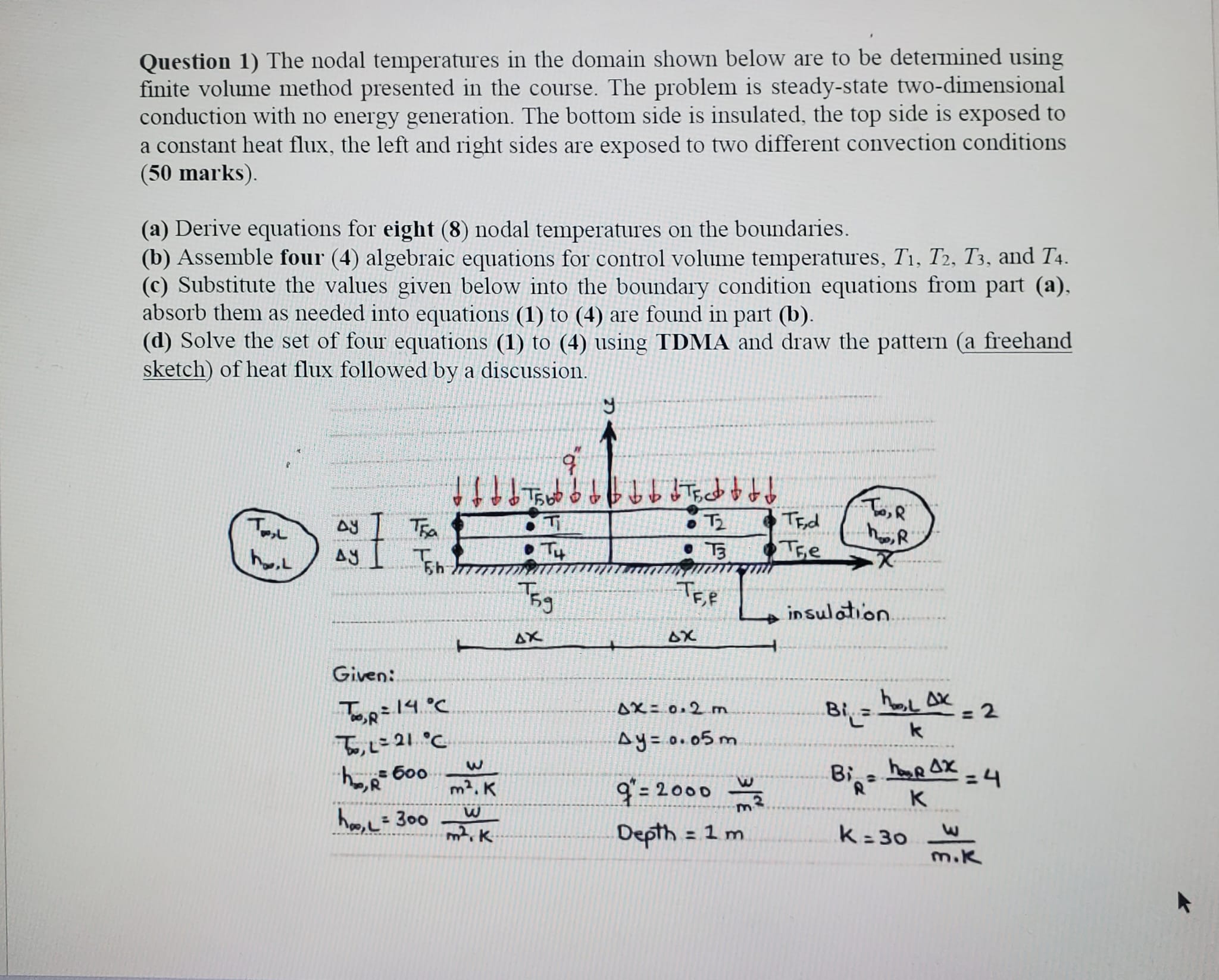 Question 1) ﻿The nodal temperatures in the domain | Chegg.com
