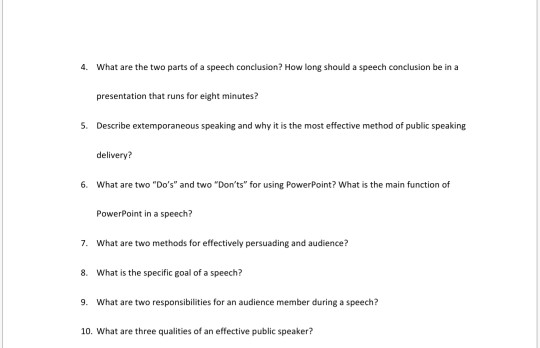 Solved 4 What Are The Two Parts Of A Speech Conclusion How Chegg