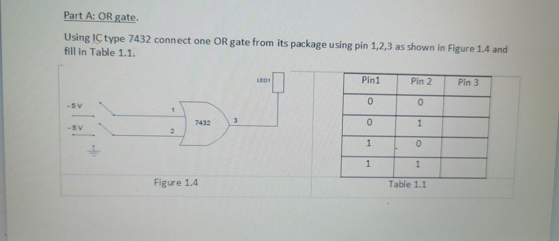 Solved Part A: OR gate. Using IC type 7432 connect one OR | Chegg.com