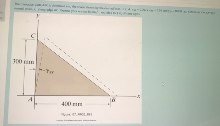Solved The triangular plate ABC is deformed into the shape | Chegg.com